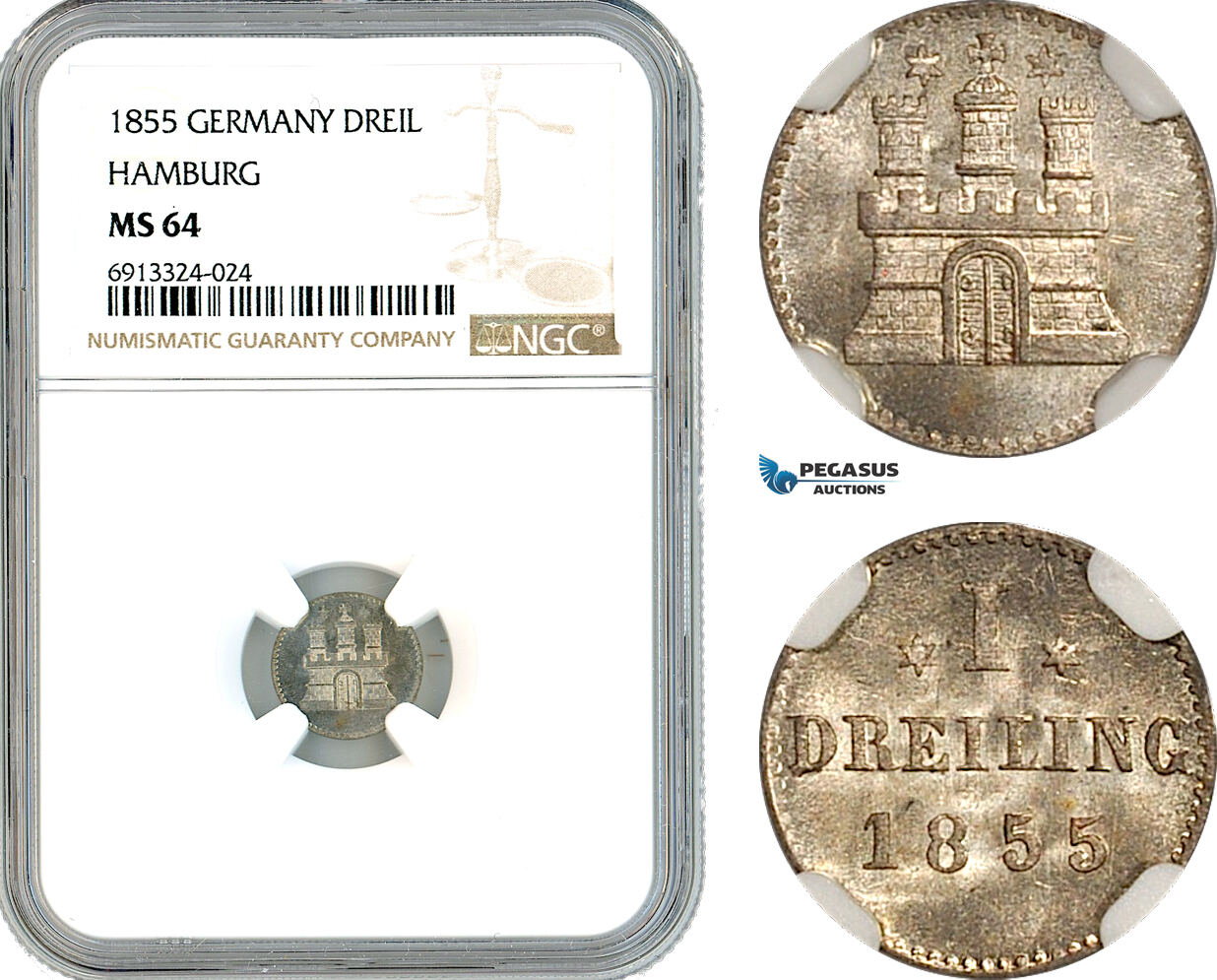 Germany, Hamburg 1 Dreiling 1855 NGC MS64 | MA-Shops