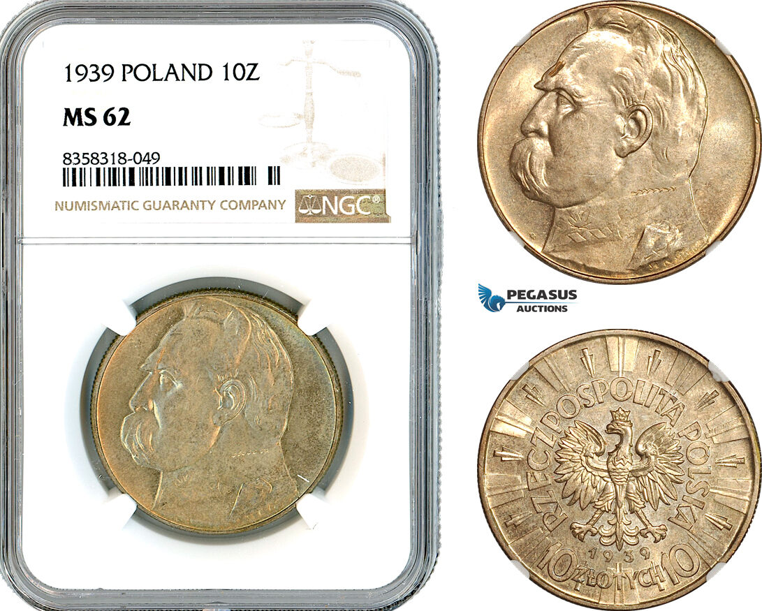 Poland 10 Zlotych 1939 NGC MS62 | MA-Shops