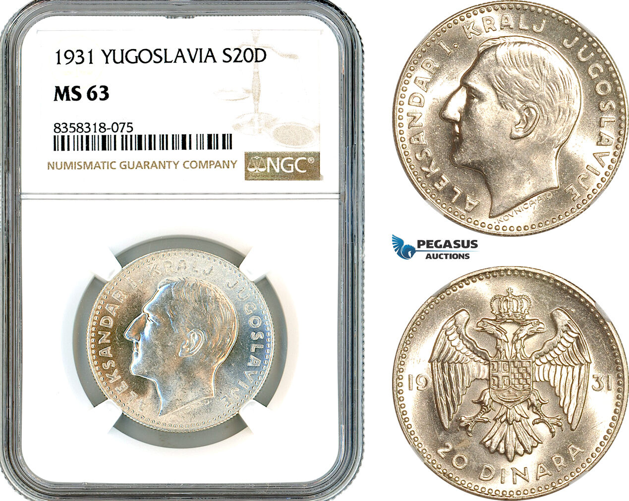 Yugoslavia 20 Dinara 1931 NGC MS63 | MA-Shops