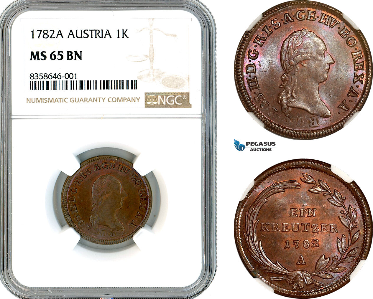 Austria 1 Kreuzer 1782 NGC MS65BN, Top Pop! | MA-Shops