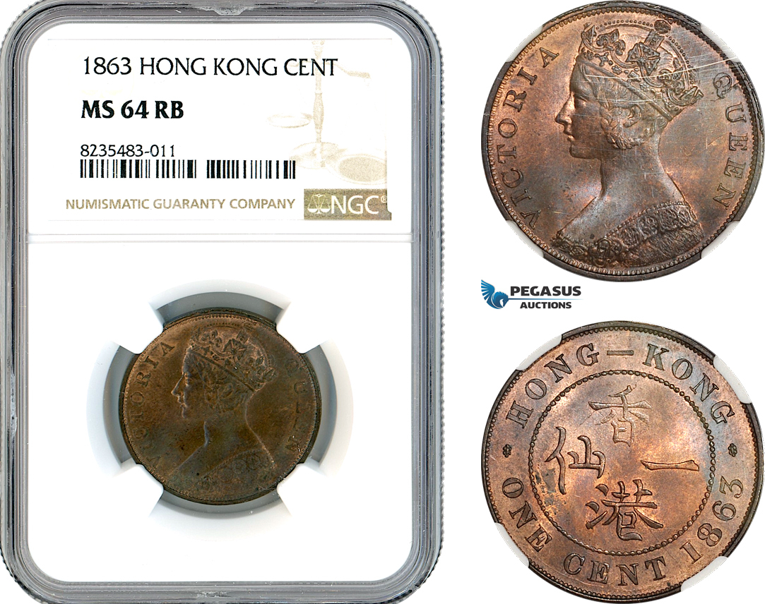 Hong Kong 1 Cent 1863 NGC MS64RB | MA-Shops