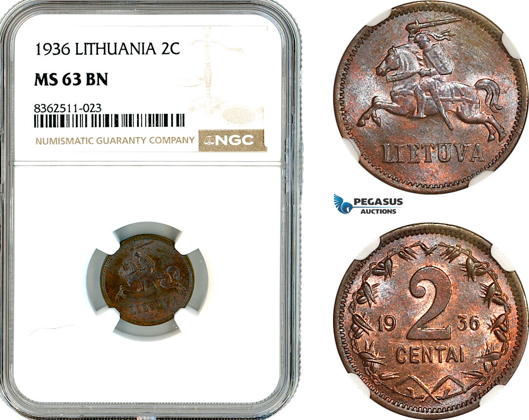 Lithuania 2 Centai 1936 NGC MS63BN | MA-Shops