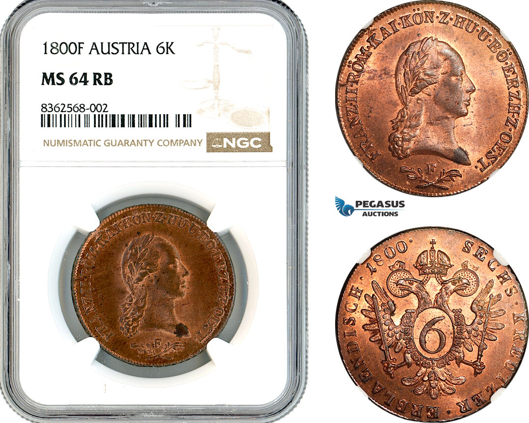 Austria 6 Kreuzer 1800 NGC MS64RB | MA-Shops