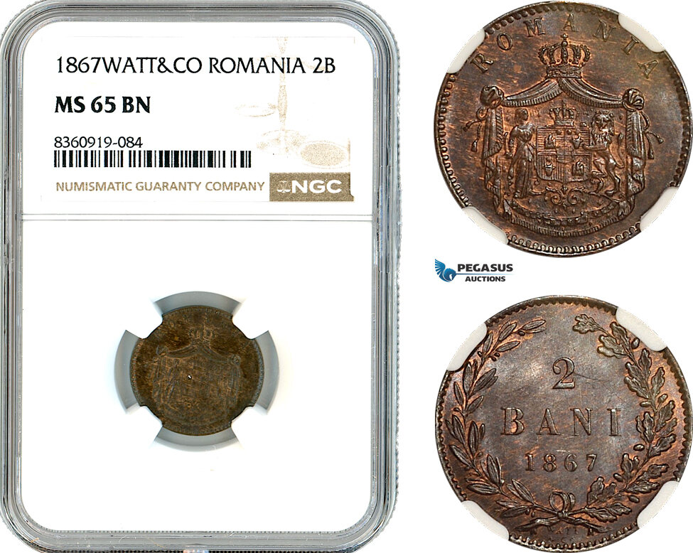 Romania 2 Bani 1867 NGC MS65BN | MA-Shops