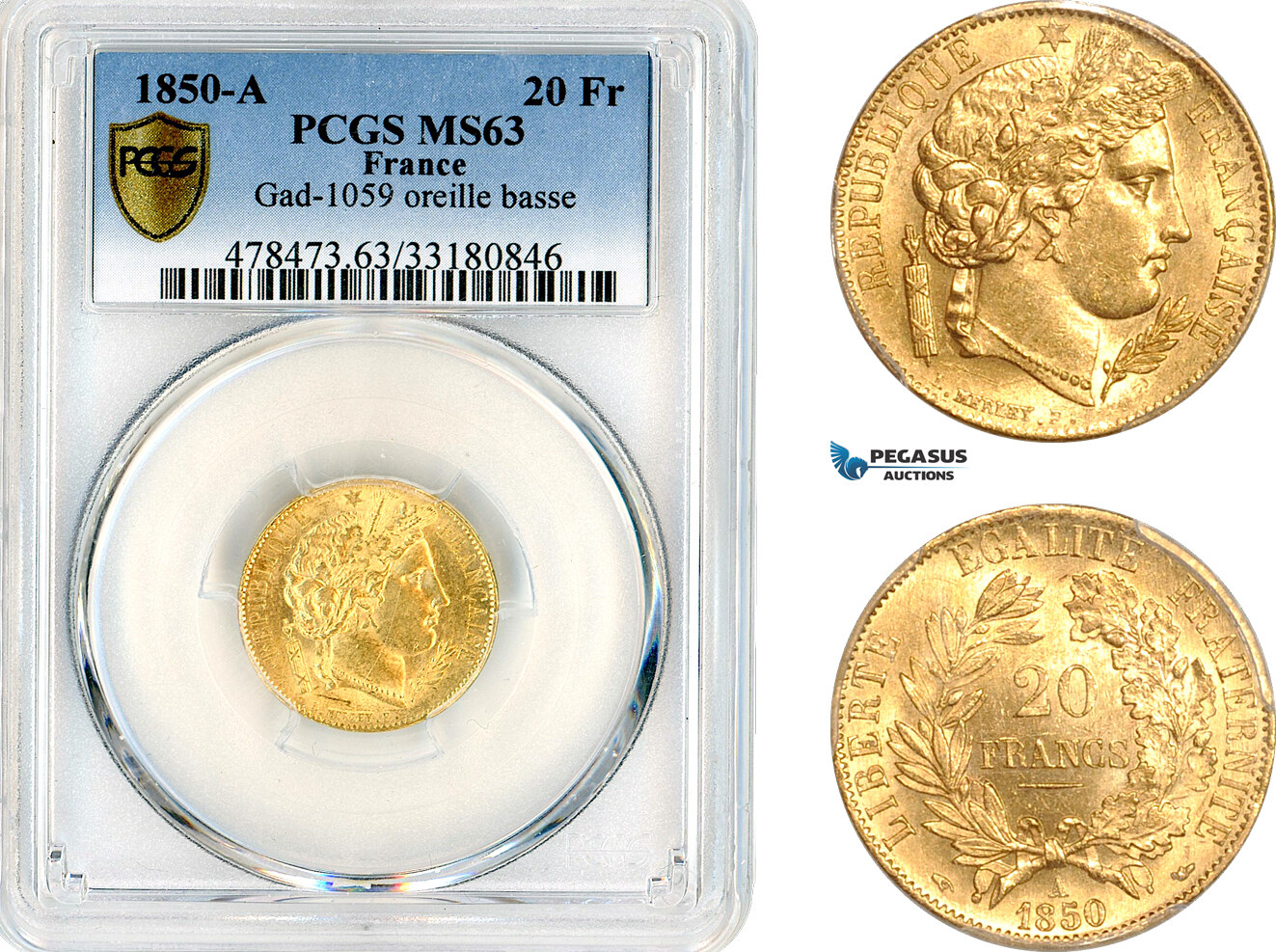 France 20 Francs 1850 PCGS MS63 | MA-Shops