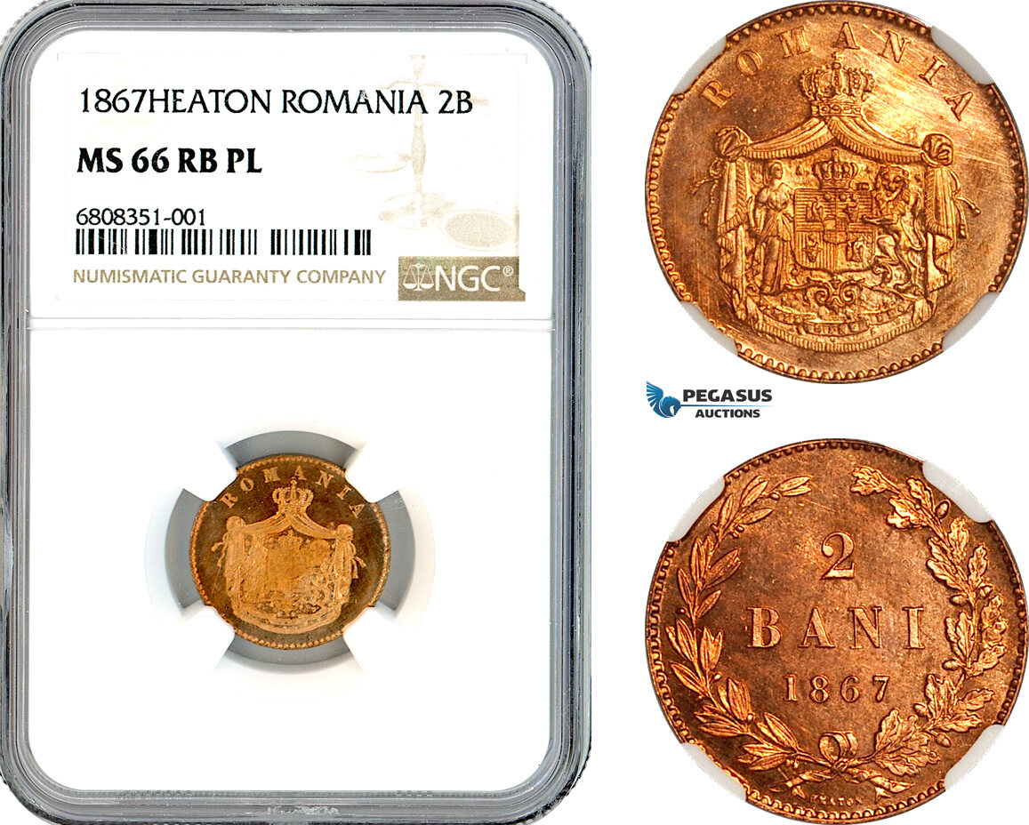 Romania 2 Bani 1867 NGC MS66RB PL | MA-Shops