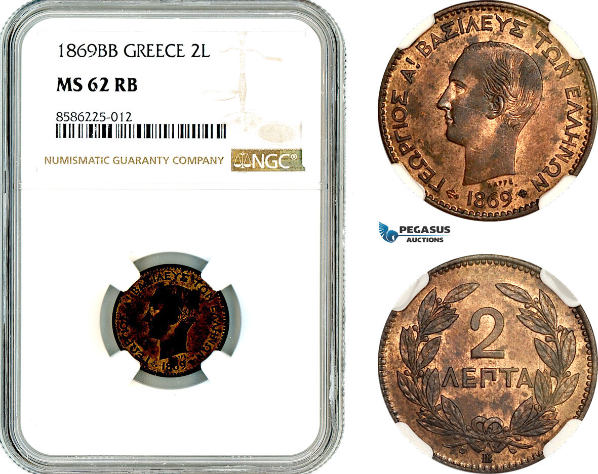 Greece 2 Lepta 1869 NGC MS62RB | MA-Shops