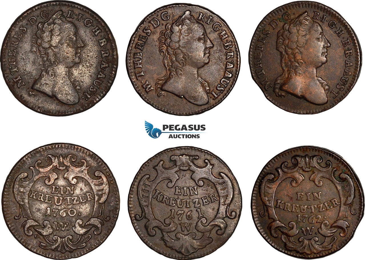 Austria 1 Kreuzer 1760, 1761, 1762 VF-XF | MA-Shops