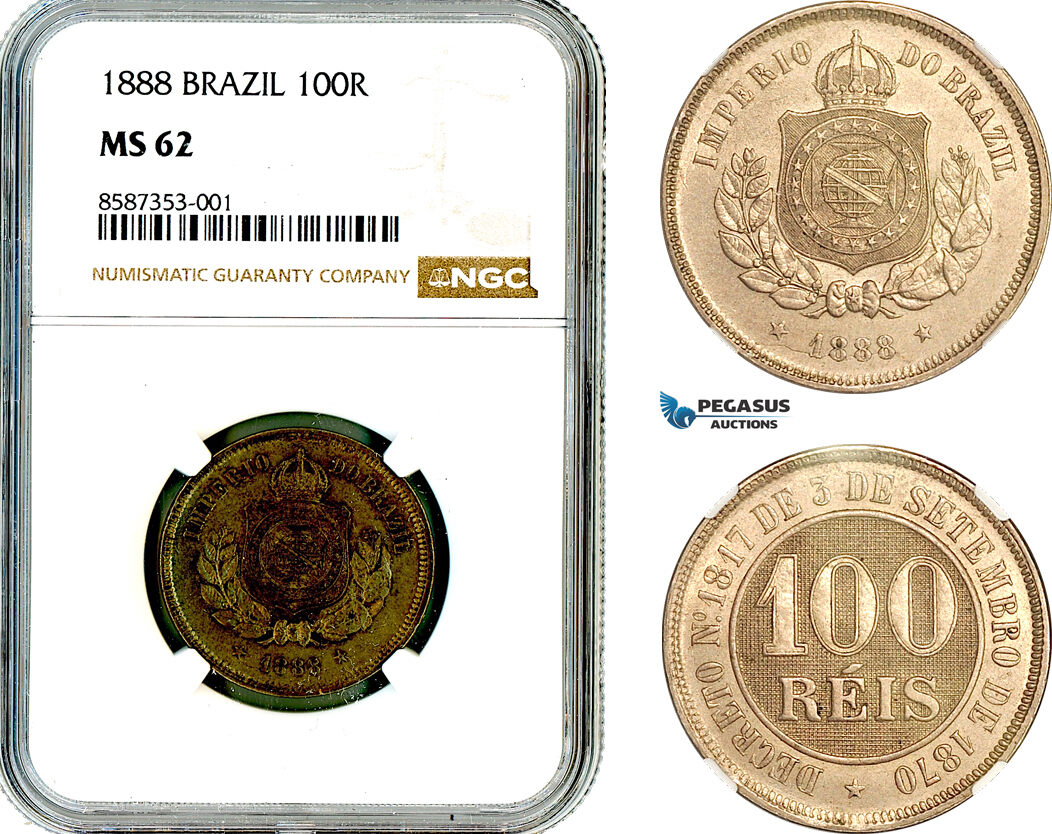 Brazil 100 Reis 1888 NGC MS62 | MA-Shops