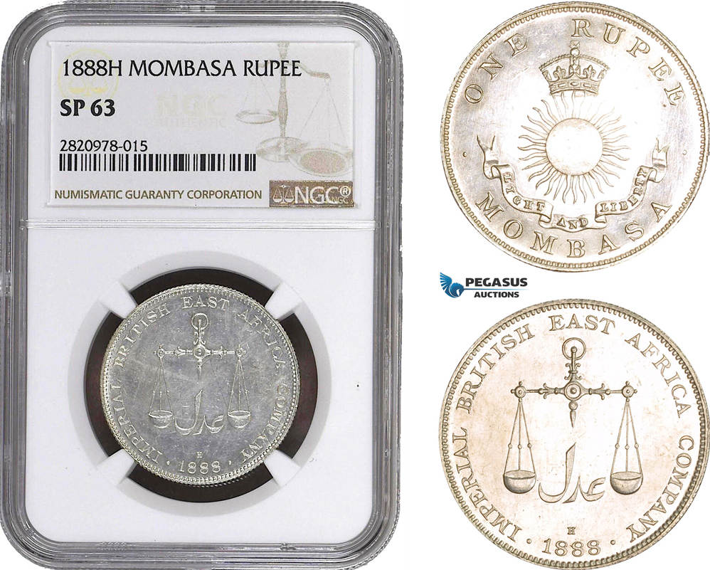 Mombasa 1 Rupee 1888 NGC SP63 | MA-Shops