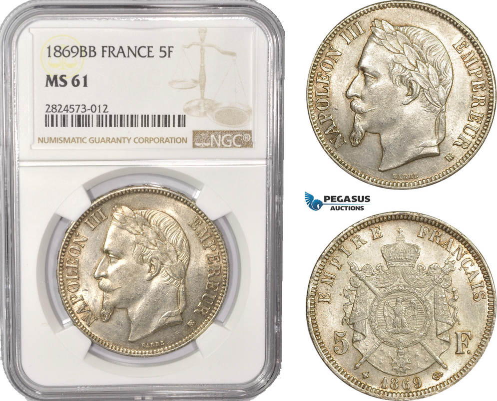 France 5 Francs 1869 Napoleon III NGC MS61 | MA-Shops