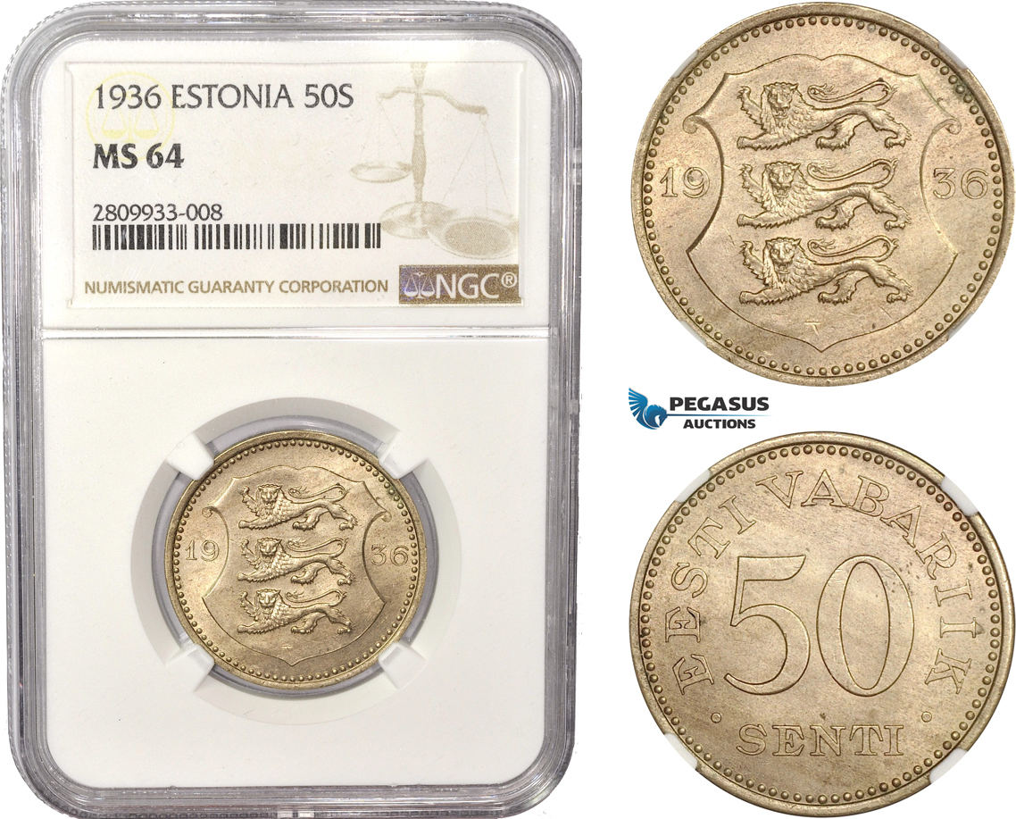 Estonia 50 Senti 1936 NGC MS64 | MA-Shops
