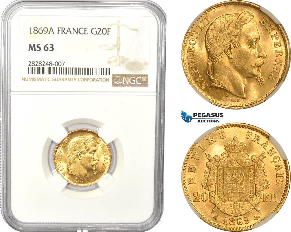 France 20 Francs 1869 Napoleon III NGC MS63 | MA-Shops