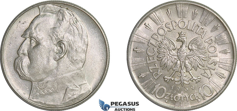 Poland 10 Zlotych 1939 Jozef Pilsudski ss/vz | MA-Shops