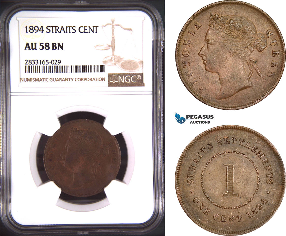 Straits Settlements 1 Cent 1894 Victoria NGC AU58BN | MA-Shops