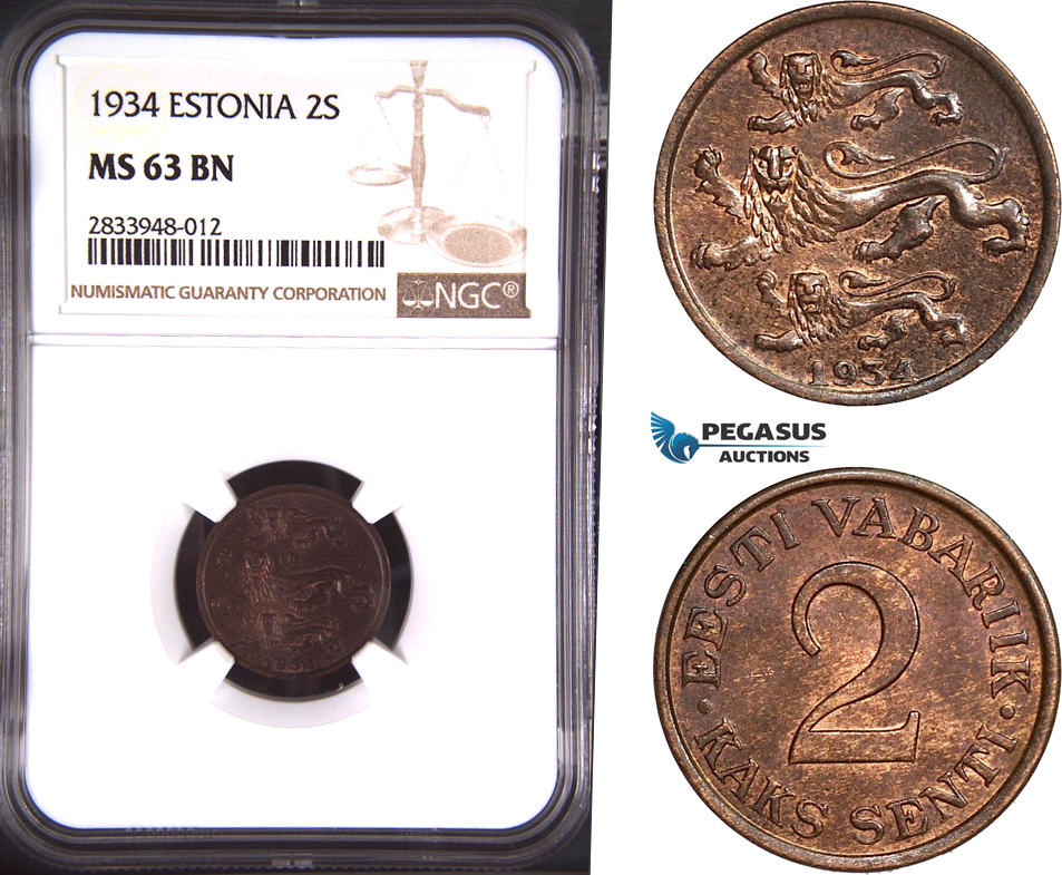 Estonia 2 Senti 1934 NGC MS63BN | MA-Shops