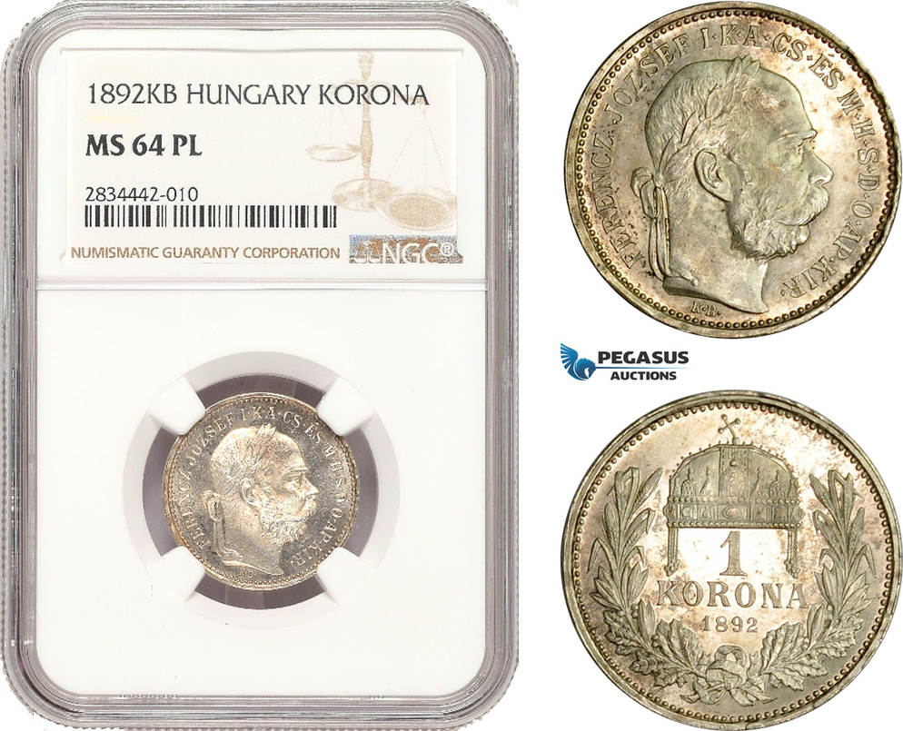 Hungary 1 Korona 1892 Franz Joseph NGC MS64PL | MA-Shops