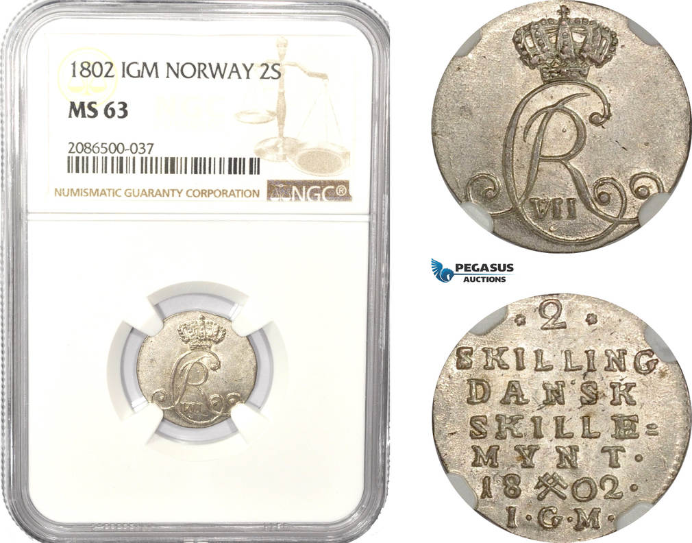 Norway 2 Skilling 1802 Christian VII NGC MS63 | MA-Shops