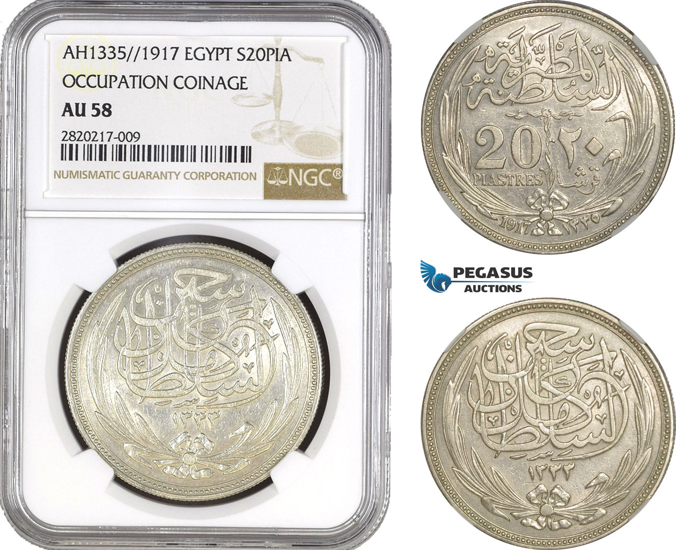 Egypt 20 Piastres AH1335 1917 NGC AU58 | MA-Shops