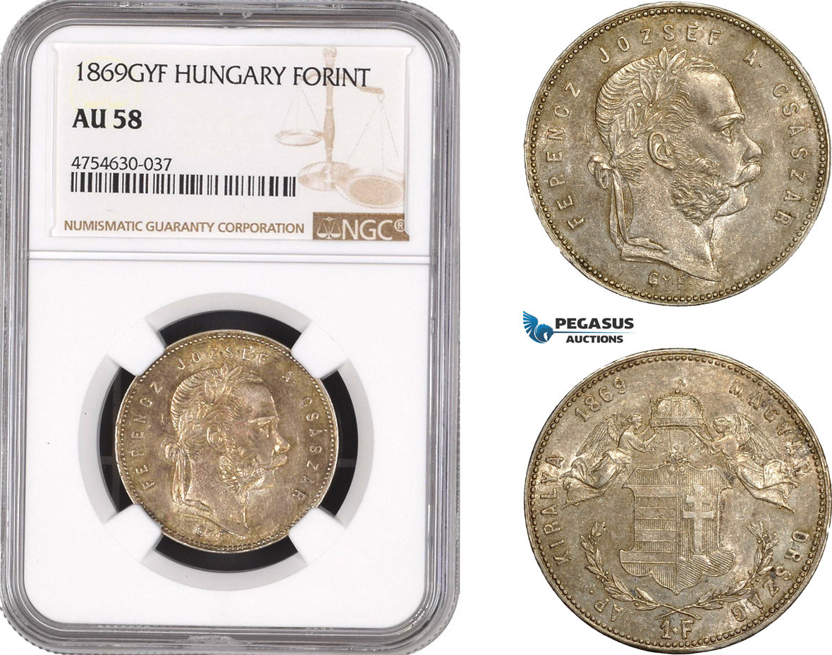 Hungary 1 Forint 1869 Franz Joseph NGC AU58 | MA-Shops