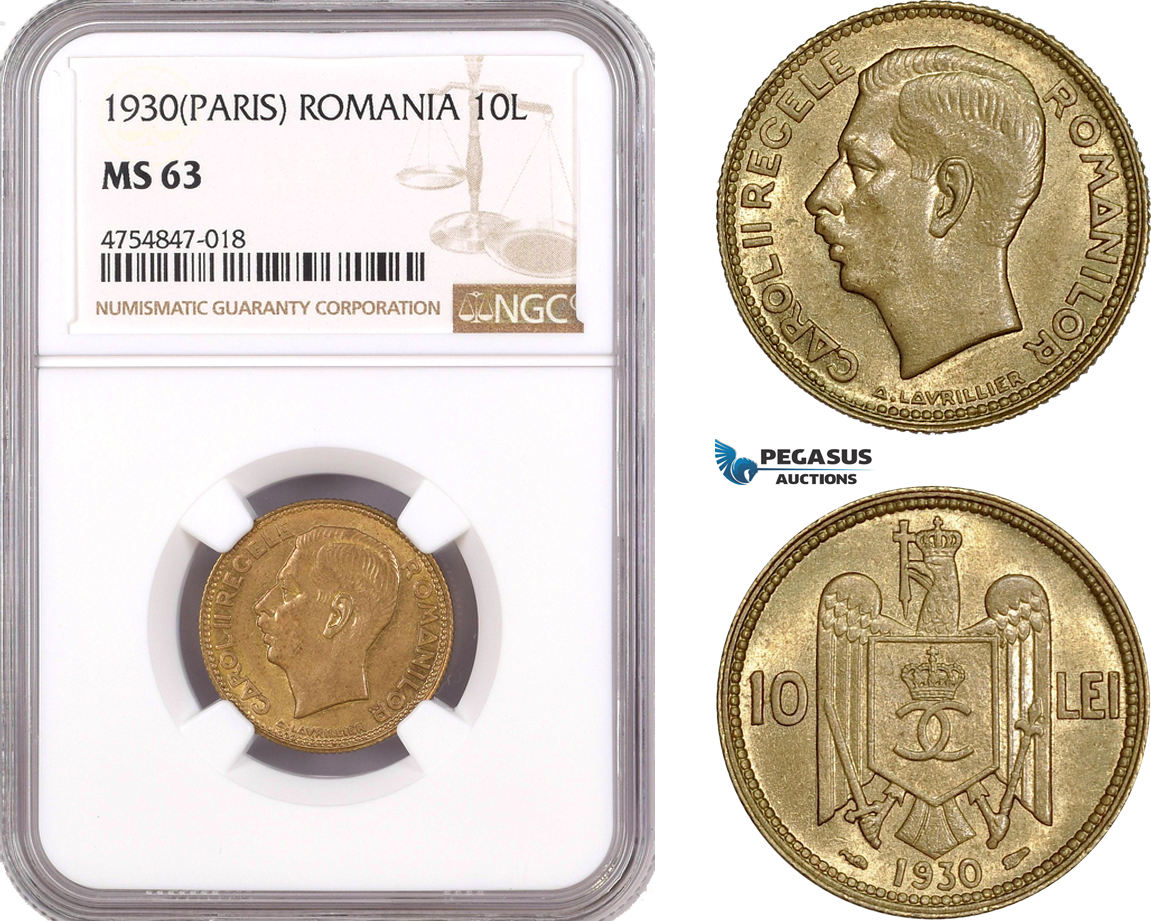 Romania 10 Lei 1930 Carol II NGC MS63 | MA-Shops