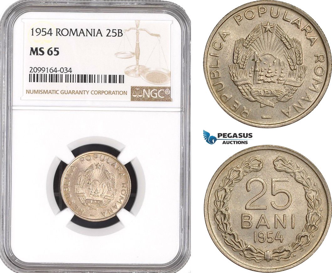 Romania 25 Bani 1954 NGC MS65 | MA-Shops