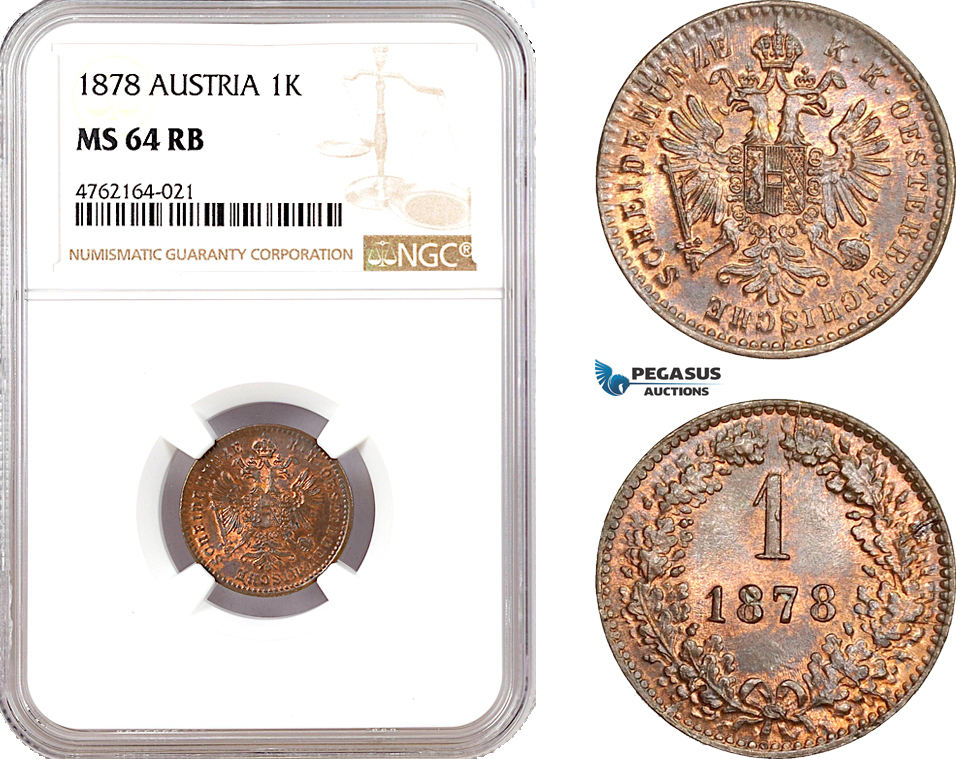 Austria 1 Kreuzer 1878 Franz Joseph NGC MS64RB | MA-Shops