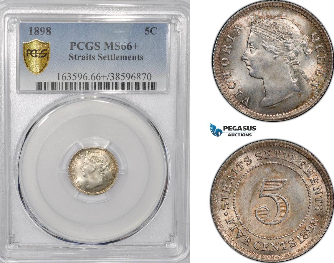 Straits Settlements 5 Cents 1898 Victoria PCGS MS66+ | MA-Shops