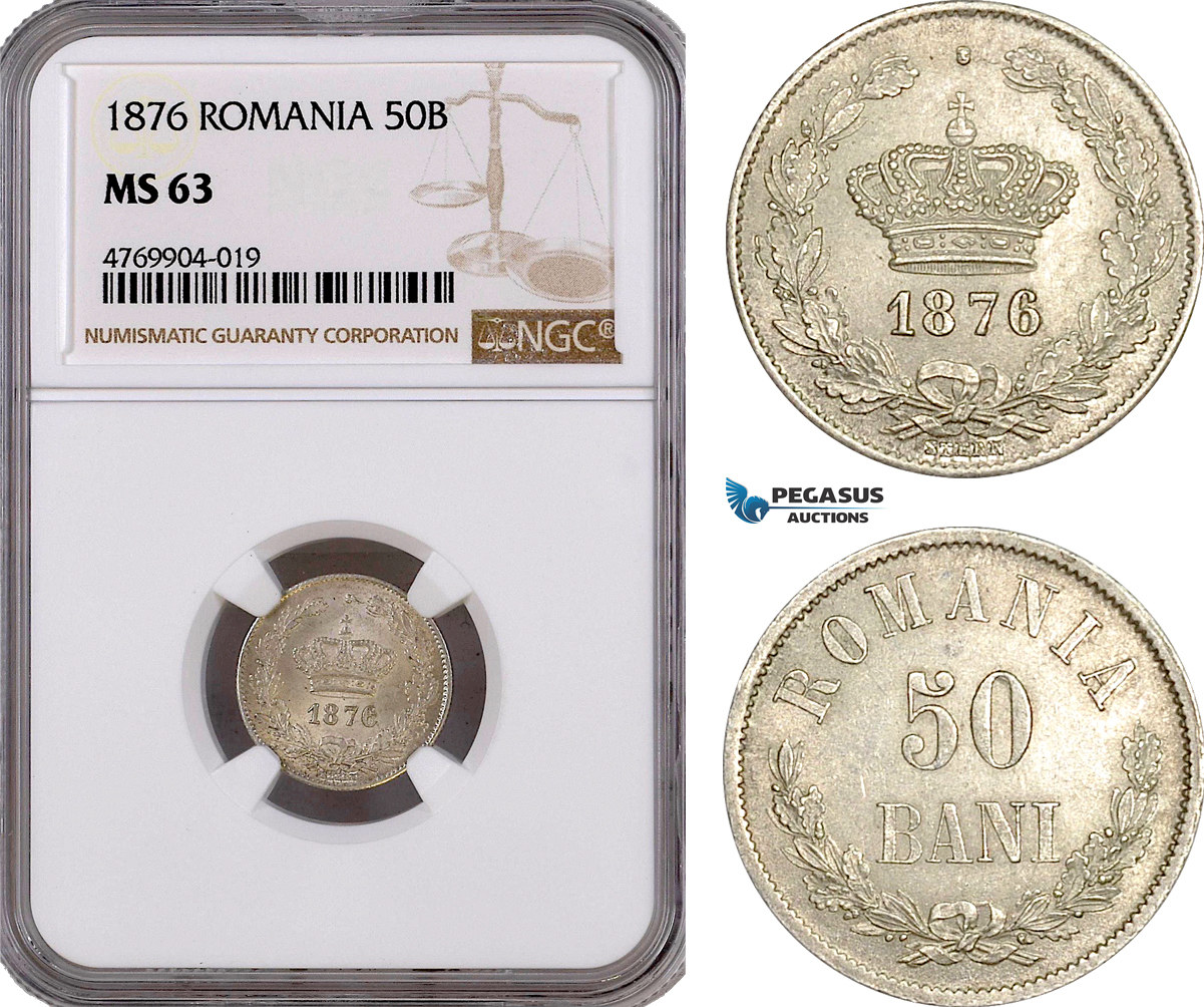 Romania 50 Bani 1876 Carol I NGC MS63 | MA-Shops