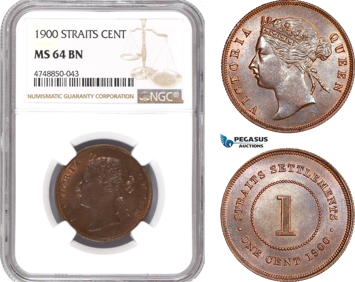 Straits Settlements 1 Cent 1900 Victoria NGC MS64BN | MA-Shops