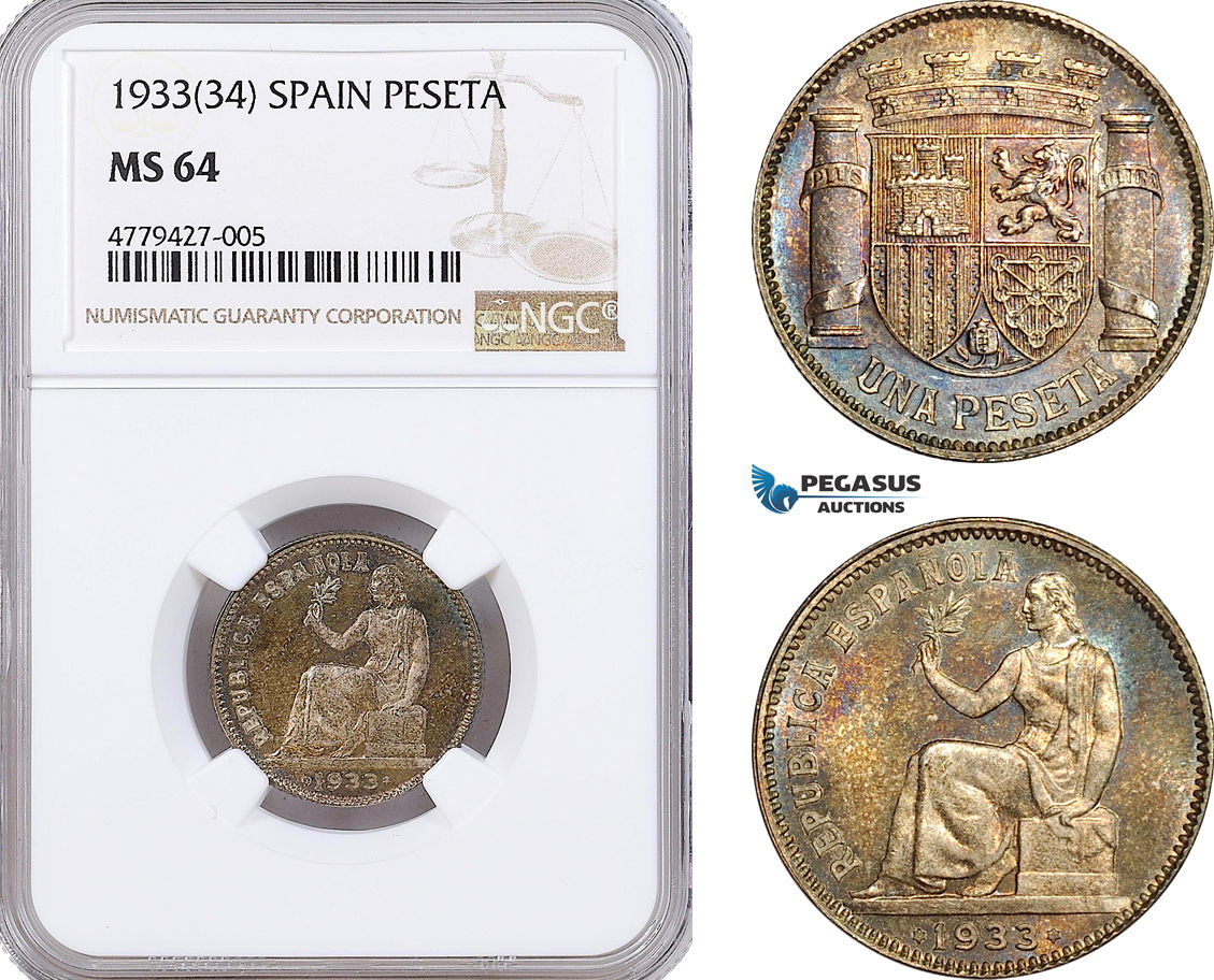 Spain Peseta 1933 NGC MS64 | MA-Shops