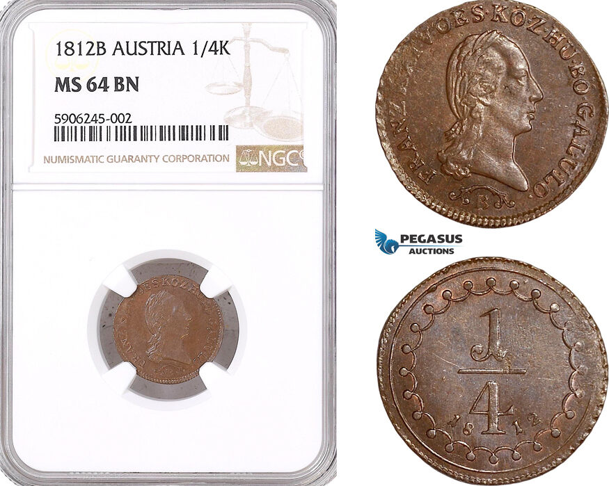 Austria 1/4 Kreuzer 1812 Franz II NGC MS64BN | MA-Shops
