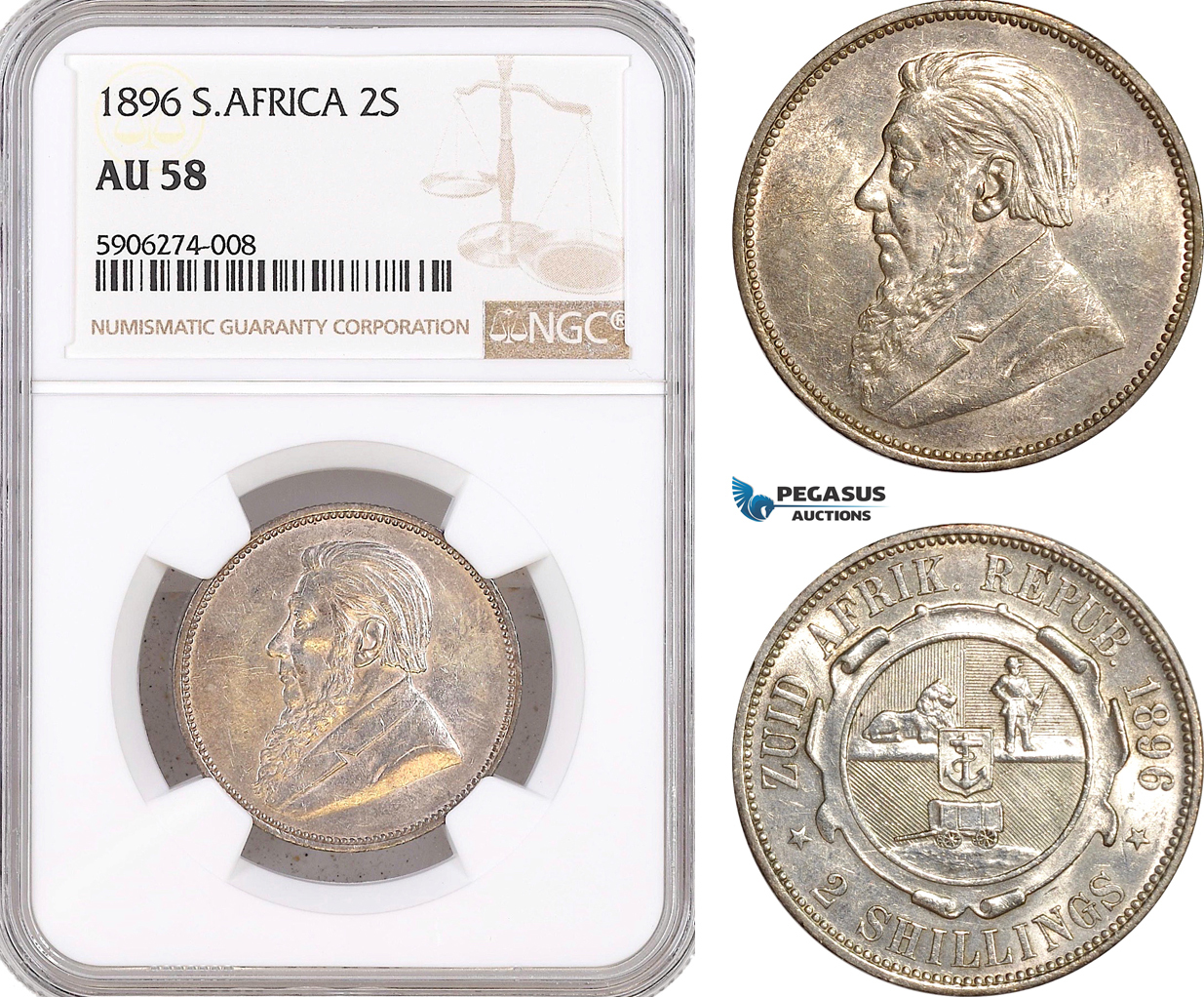 South Africa 2 Shillings 1896 NGC AU58 | MA-Shops