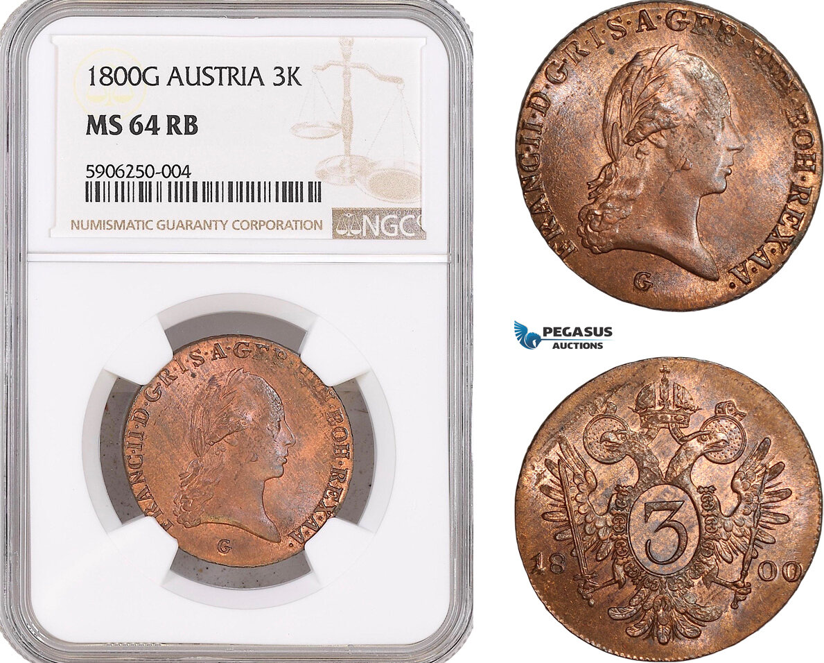 Austria 3 Kreuzer 1800 Franz II NGC MS64RB | MA-Shops
