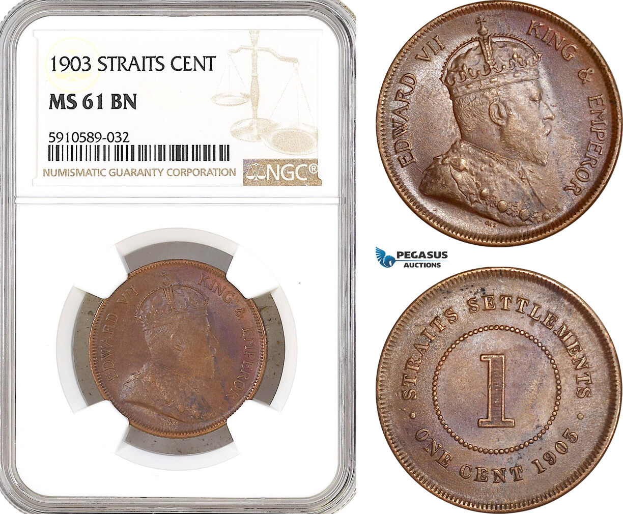 Straits Settlements 1 Cent 1903 Victoria NGC MS61 | MA-Shops