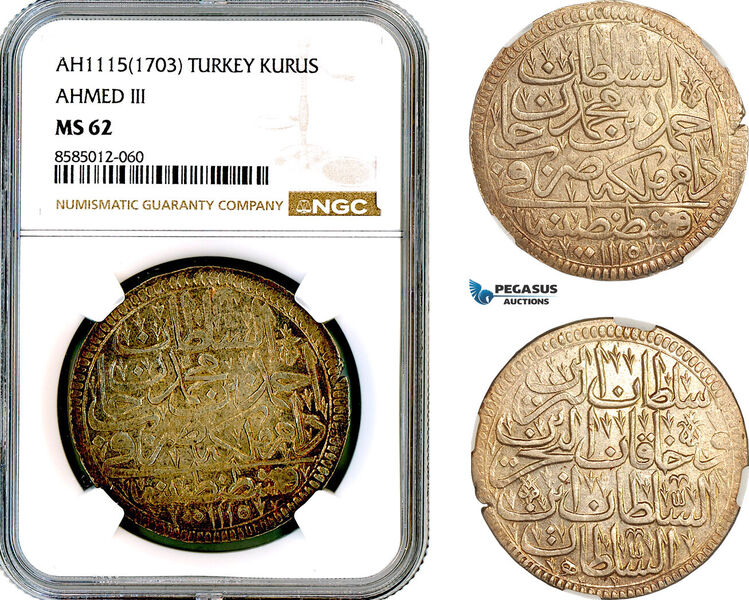 Turkey, Ottoman Empire 1 Kurush AH1115 (1703) NGC MS62 | MA-Shops