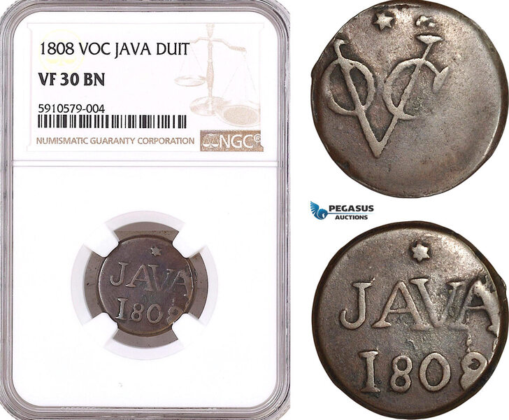 Netherlands East Indies Duit 1808 VOC, Java NGC VF30BN | MA-Shops