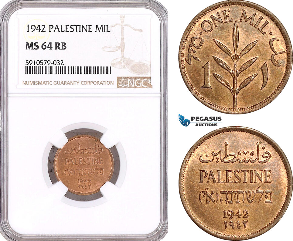 Palestine 1 Mil 1942 NGC MS64RB | MA-Shops