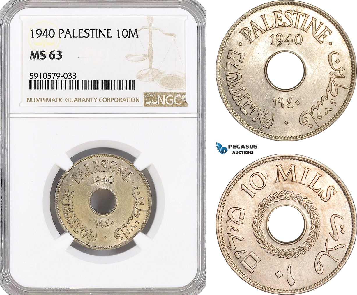 Palestine 10 Mils 1940 NGC MS63 | MA-Shops