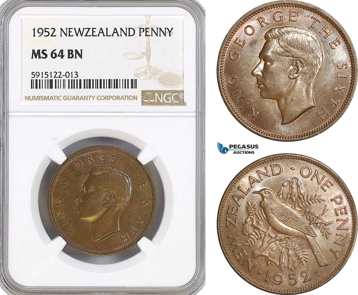 New Zealand 1 Penny 1952 George VI NGC MS64BN | MA-Shops