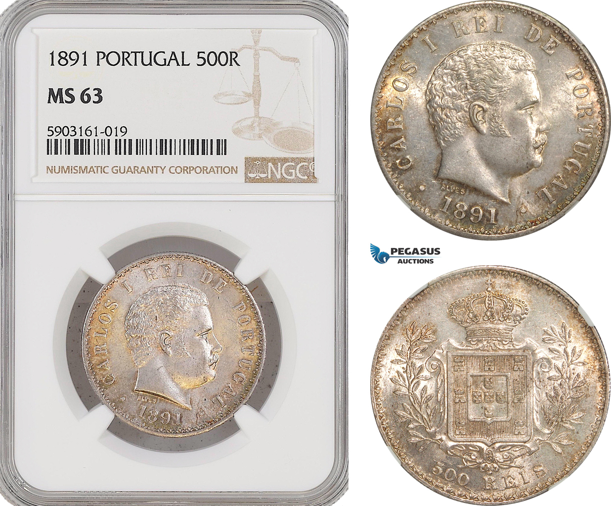 Portugal 500 Reis 1891 Carlos I NGC MS63 | MA-Shops