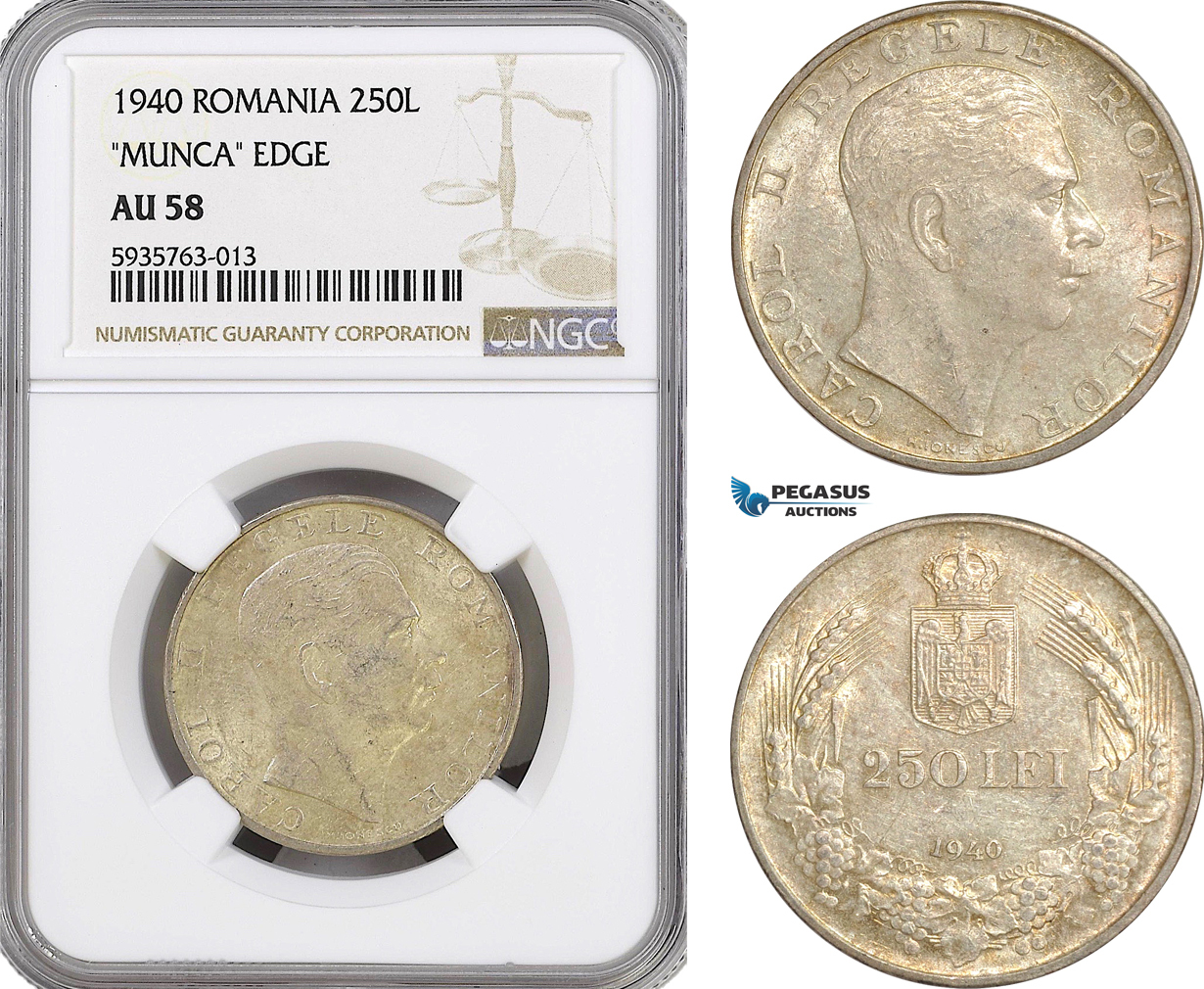 Romania 250 Lei 1940 Carol II NGC AU58 | MA-Shops