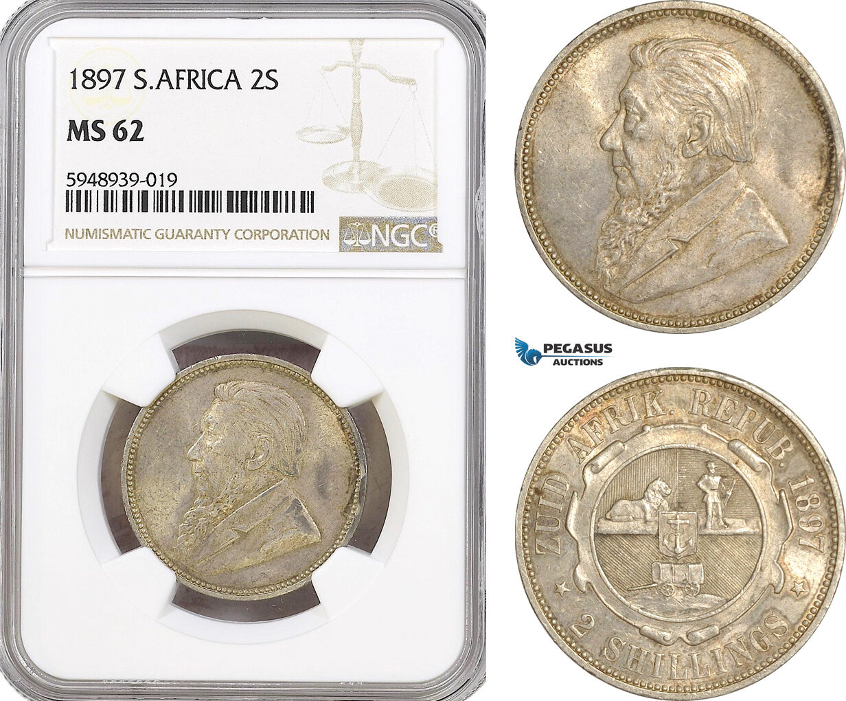 South Africa 2 Shillings 1897 NGC MS62 | MA-Shops