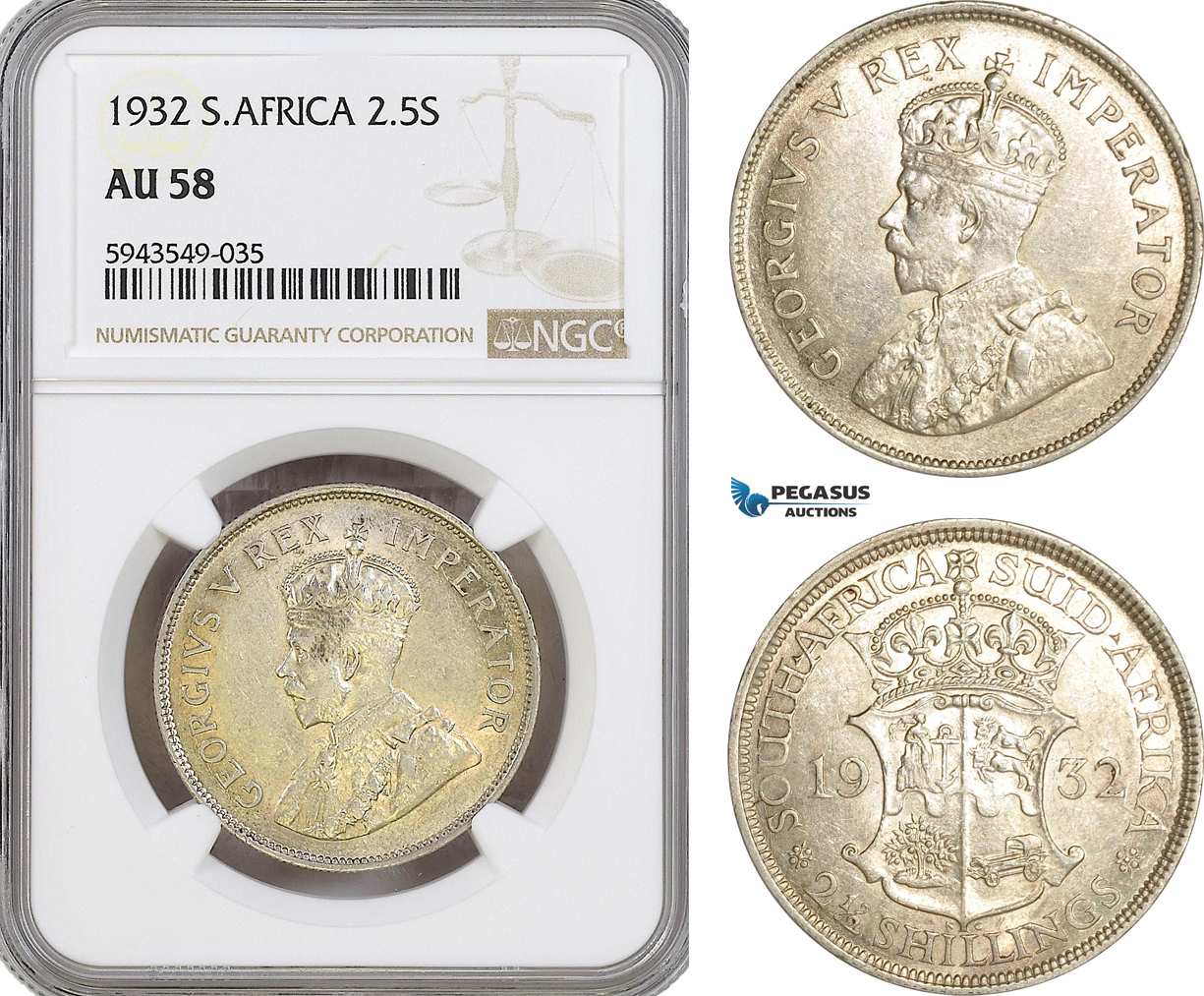 South Africa 2.5 Shillings 1932 George V NGC AU58 | MA-Shops