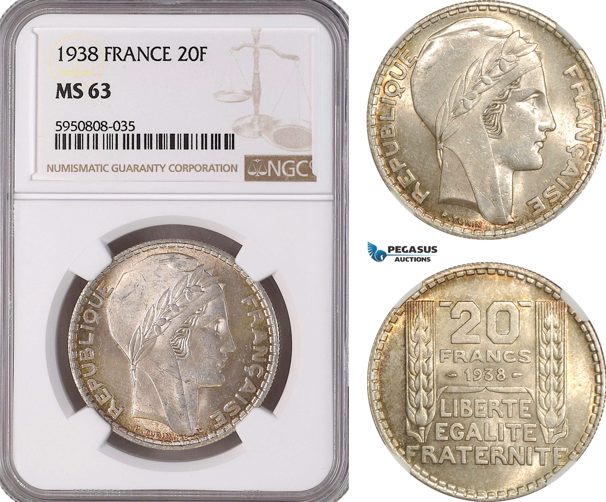 France 20 Francs 1938 NGC MS63 | MA-Shops