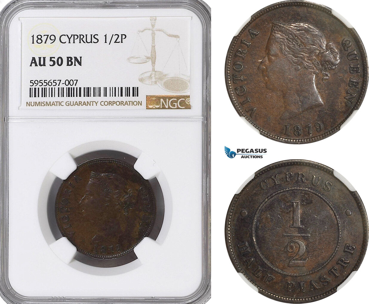 Cyprus 1/2 Piastre 1879 Victoria NGC AU50BN | MA-Shops
