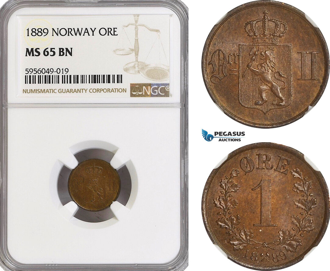 Norway 1 Øre 1889 Oscar II NGC MS65BN | MA-Shops