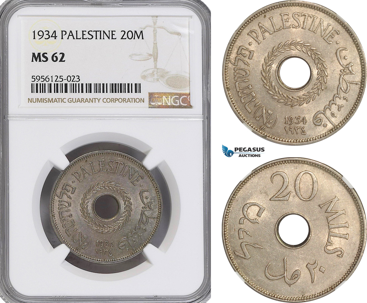 Palestine 20 Mils 1934 NGC MS62 | MA-Shops