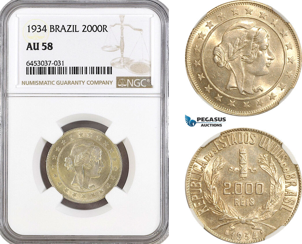 Brazil 2000 Reis 1934 NGC AU58 | MA-Shops
