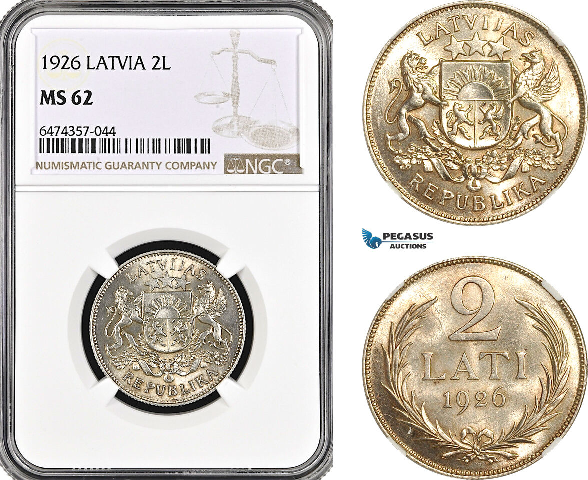 Latvia 2 Lati 1926 NGC MS62 | MA-Shops